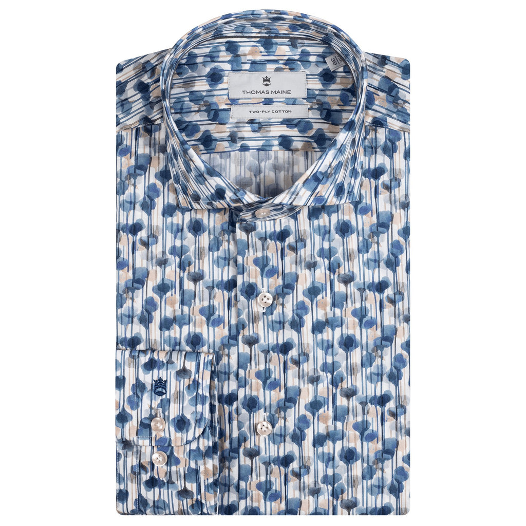 Liberty Print Blue 2 Ply Cotton Shirt - Leonard Silver