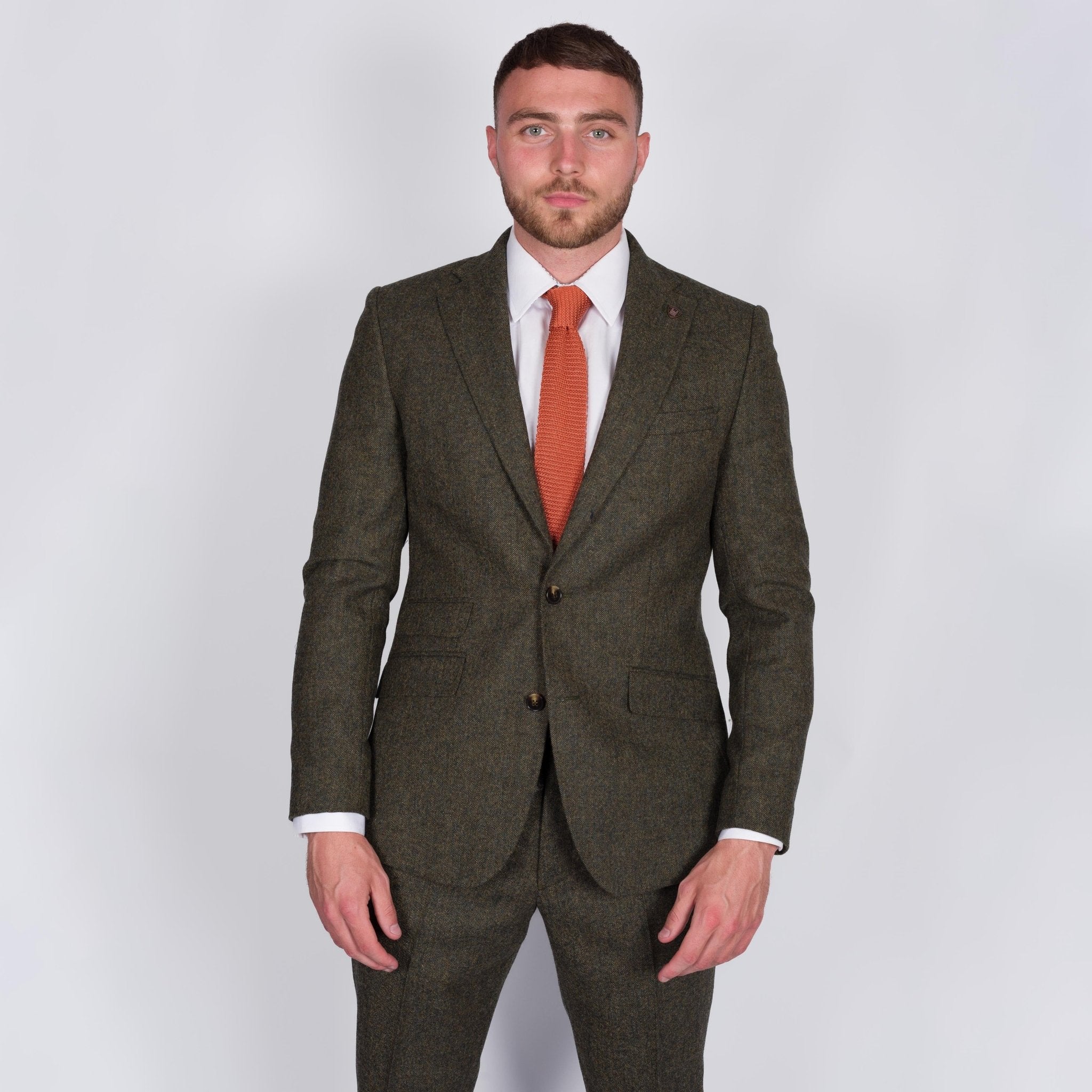 Hunter Green Plain Weave Tweed Suit - Leonard Silver
