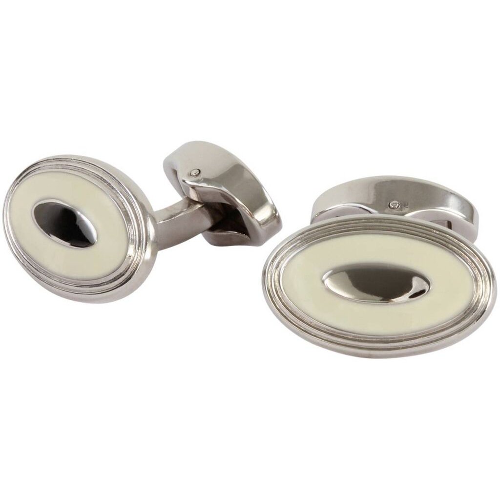 Solid Silver Oval Enamel Ivory Cufflinks | Leonard Silver