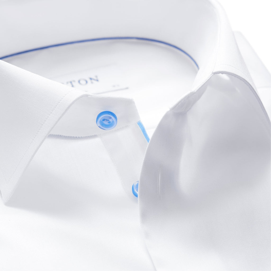 Signature Twill White Shirt Blue Buttons - Leonard Silver