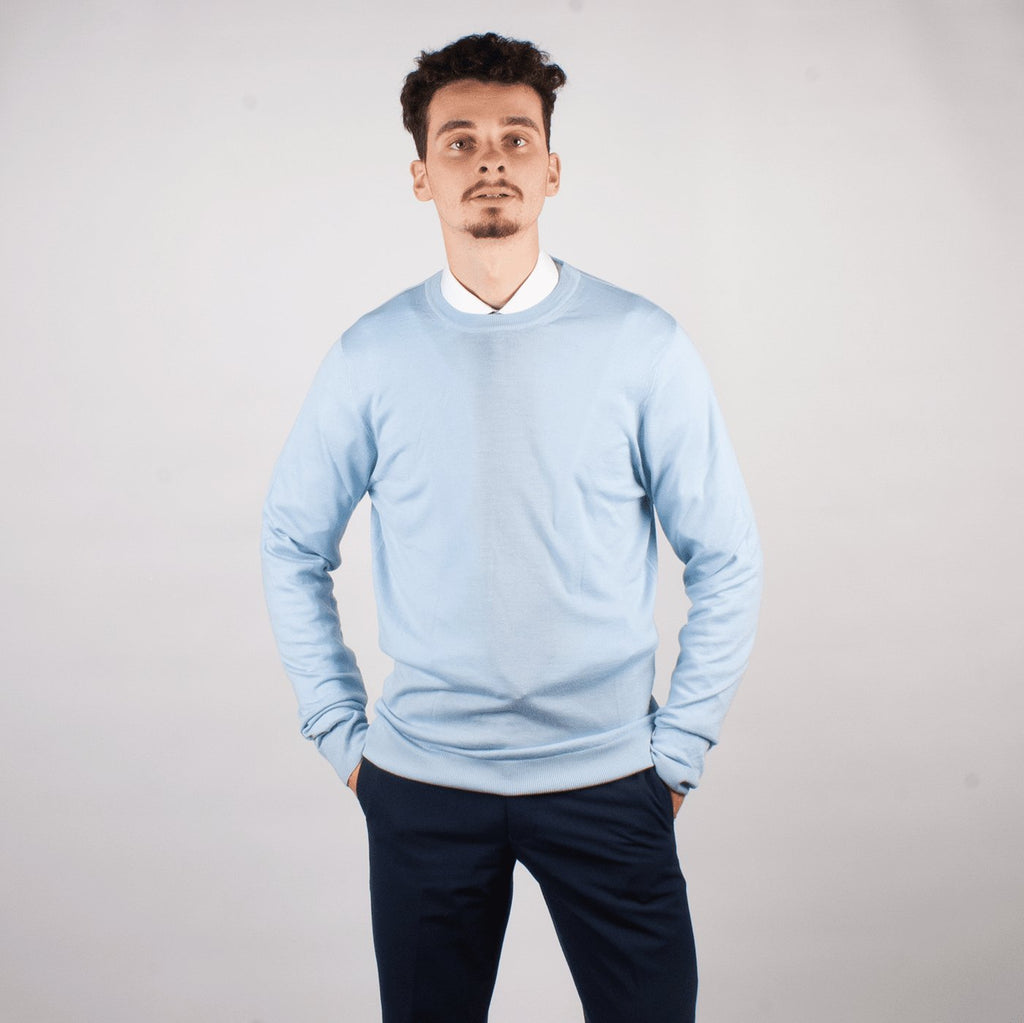 Sky Blue Merino Crew-Neck - Leonard Silver