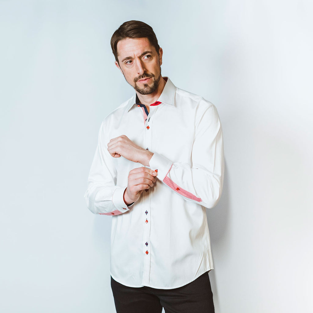 Claudio Lugli White & Red Accents Slim Fit Shirt | Leonard Silver